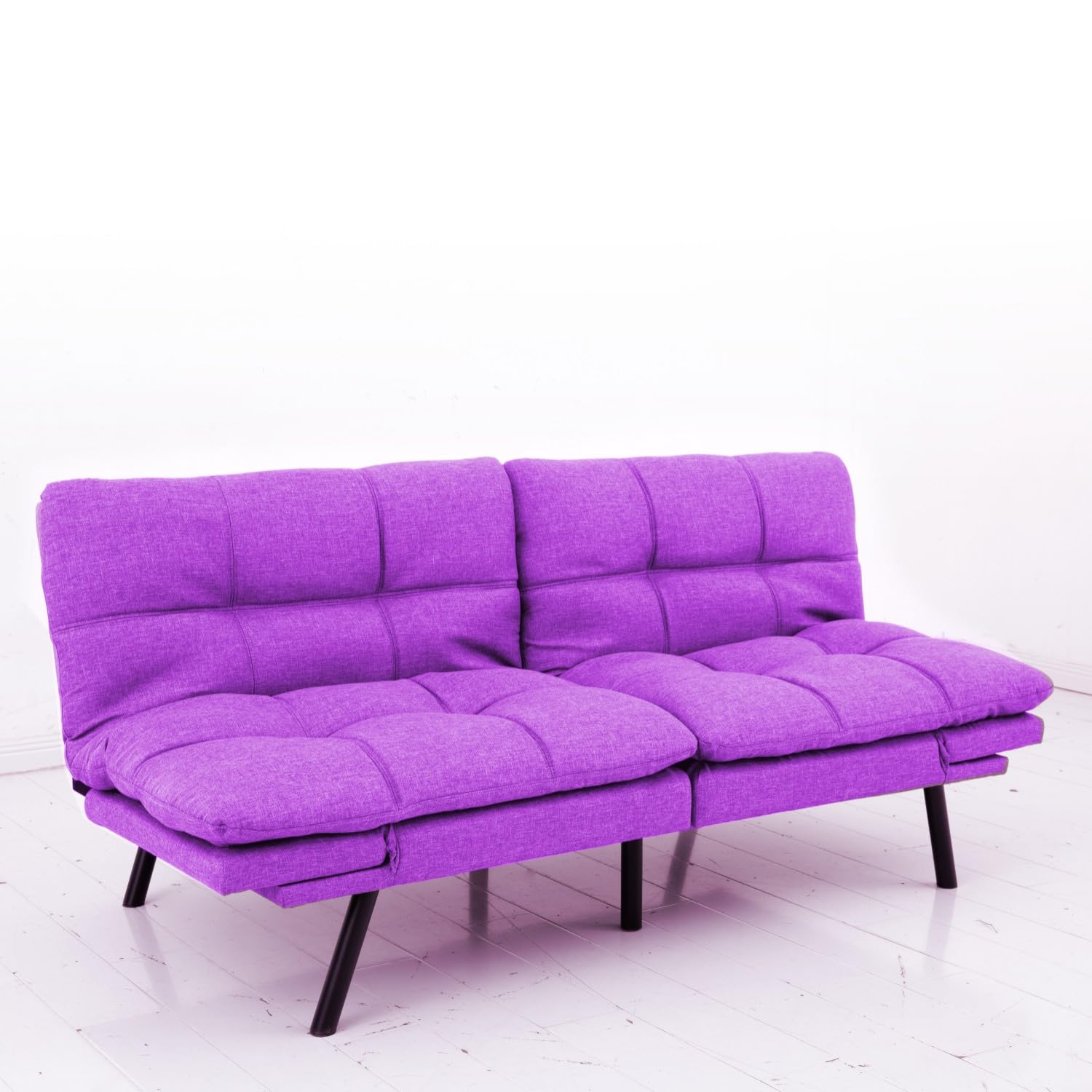 MUUEGM Faux Leather Futon Bed, Convertible Memory Foam Sofa Bed, Modern Love Seat for Living Room,Compact Space,Apartment,Office,Adjustable Backrests Armrests Couch Sleeper,71" Sofas, Purple