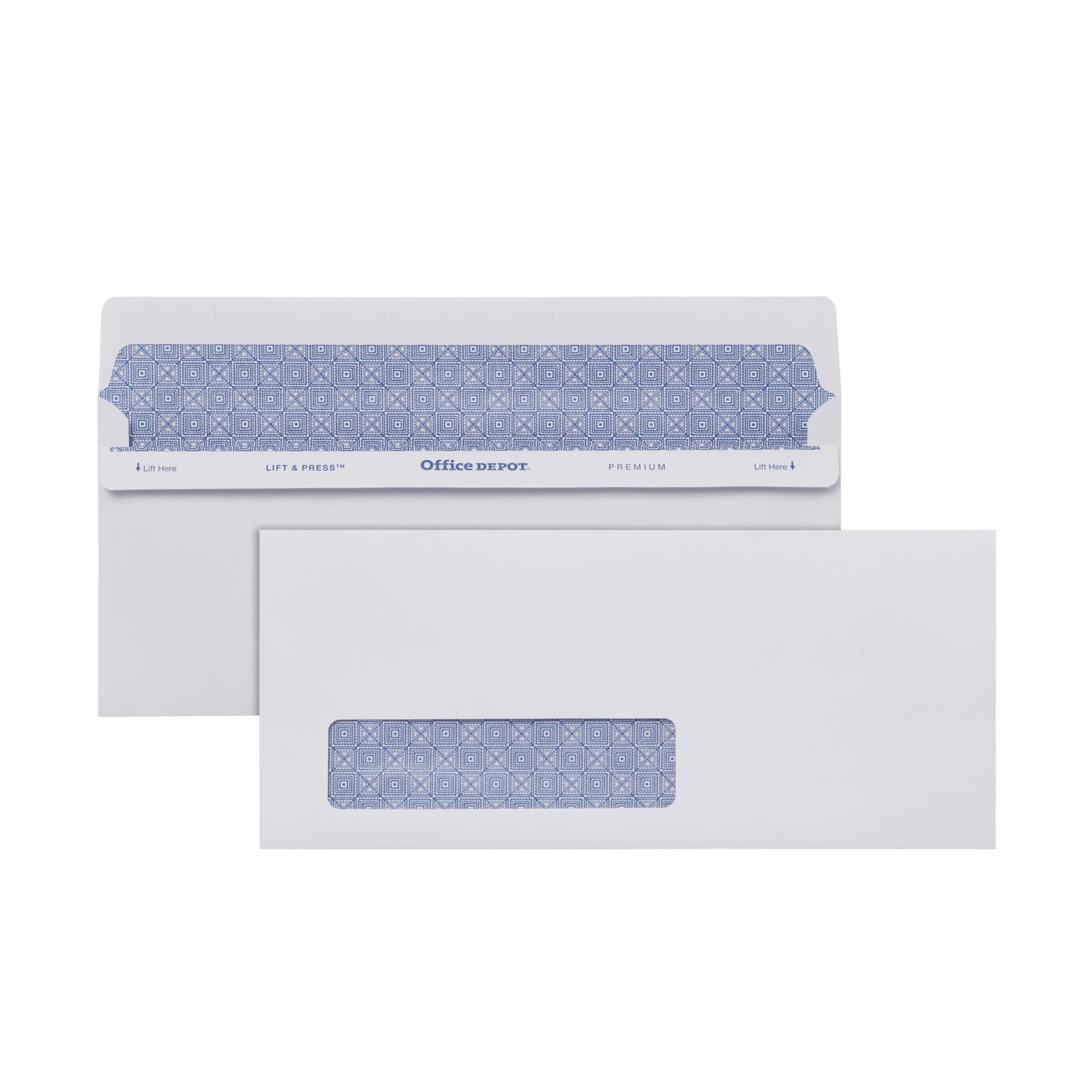 Office Depot 100% Recycled Lift Press(TM) Window Envelopes, 10 (4 1/8in. x 9 1/2in.), White, Pack Of 250, 76172