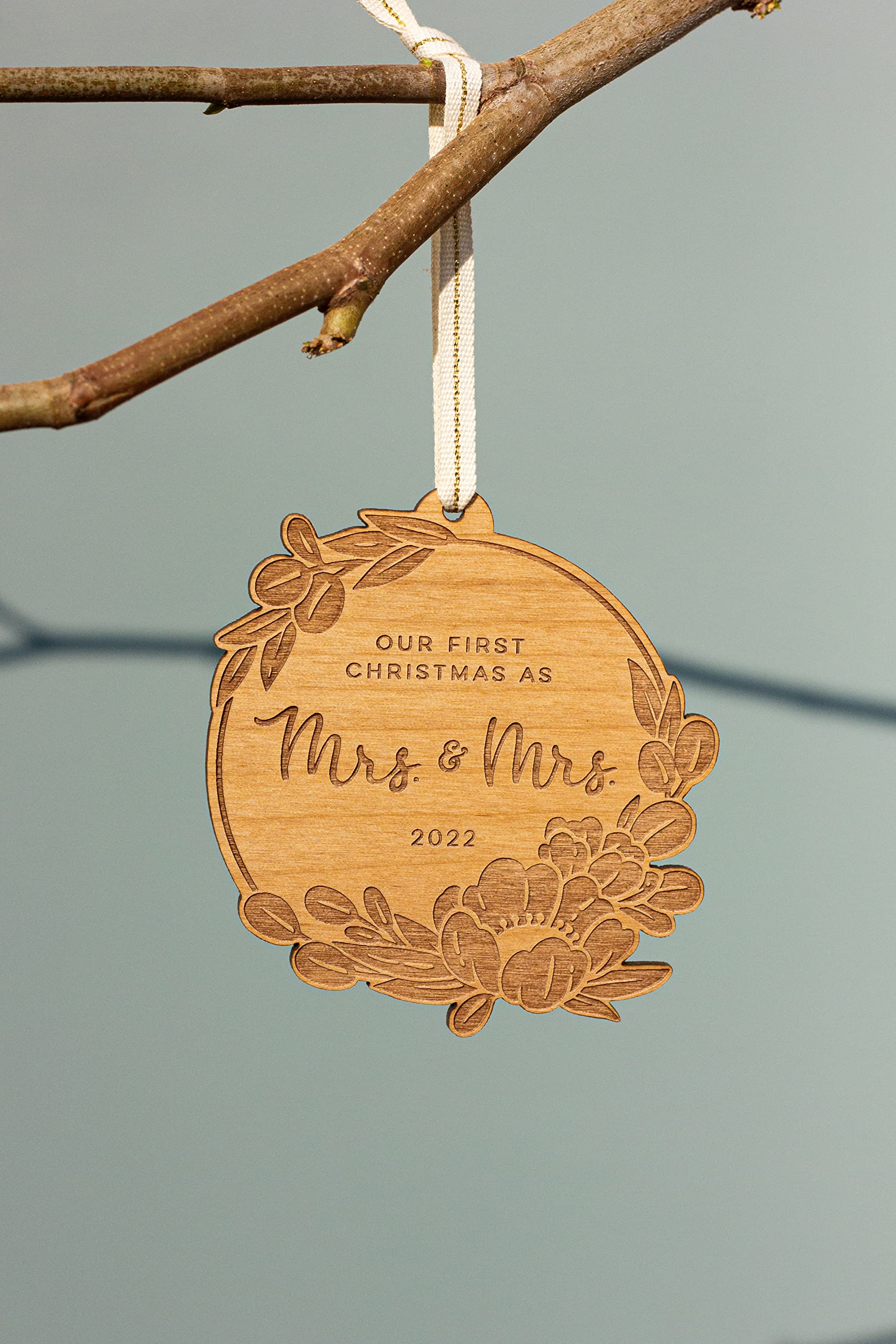 Our First Christmas As Mrs. And Mrs. 2023 Laser Cut Wood Ornament [Christmas, Holiday, Love, Anniversary, Personalized Gifts, Custom Message, Stocking Stuffers]