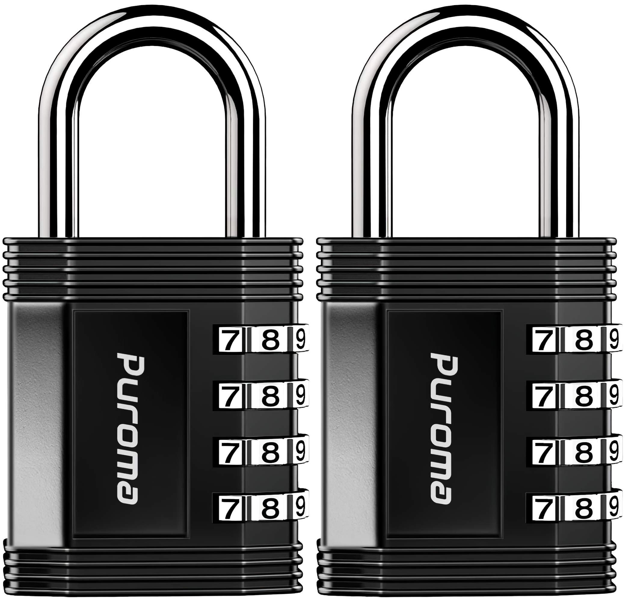 Puroma 2 Pack Combination Lock 4 Digit Padlock for School Gym Locker, Sports Locker, Fence, Toolbox, Case, Hasp Storage (Black)