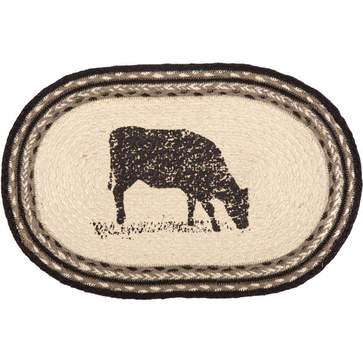 N?A Farmhouse Chic Black Cow Placemat Jute Braided Table Doily Candle Place Mat Home and Garden Ornament