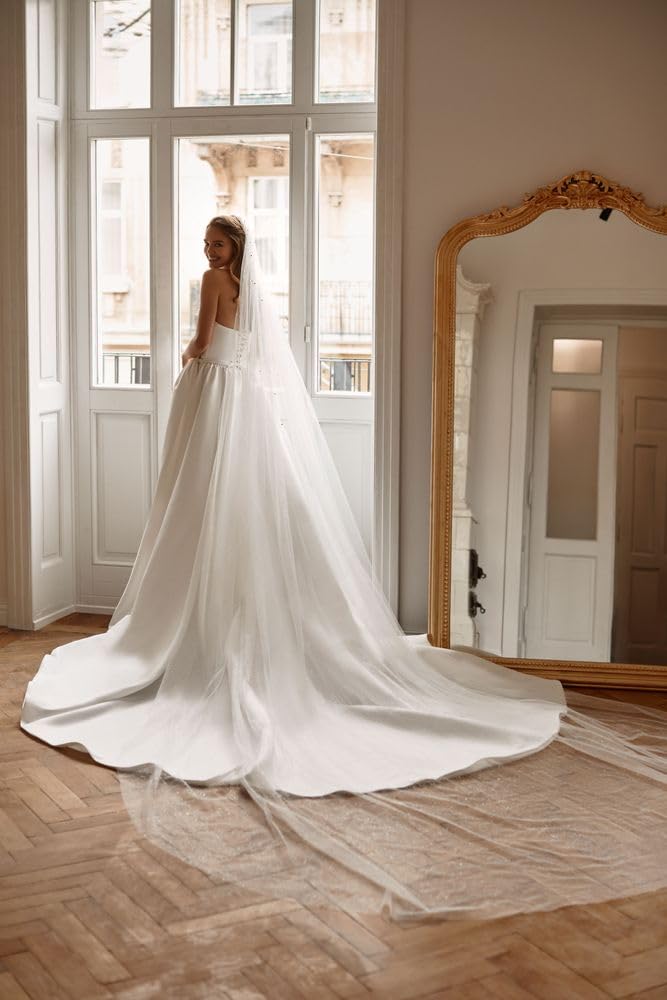 Passat Ivory 1T Walking Length Sparkling Rhinestone Bridal Veils Crystal Wedding Veils For Brides Gifts 223