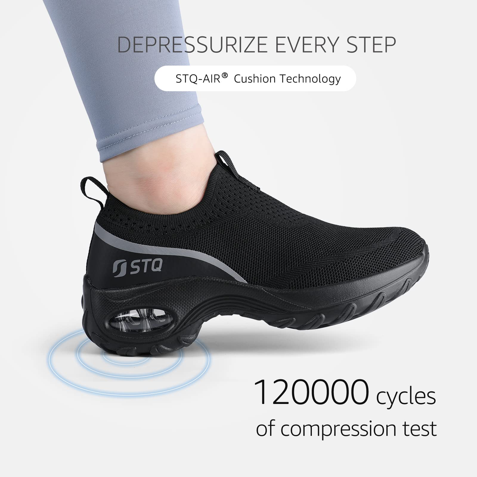 STQ Women Slip On Walking Shoes with Arch Support Comfort Nursing Sneakers Non Slip Work Shoes for Food Service All Black US 8.5