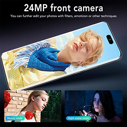 Yunseity 3G Smartphone, Mate50 RS 6.6in Face Unlock Mobile Phone, 4GB RAM 64GB ROM Quad Core, 24MP 32MP Dual Camera, 5000mAh Battery, 2.4G 5G Dual Band WiFi Dual Sim Cell Phone for Android (Black)