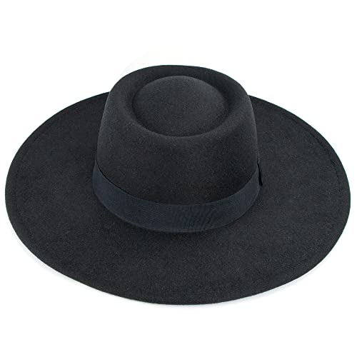 Women Men Classic Felt Fedora Hat Wide Brim Flat Top Boater Hat