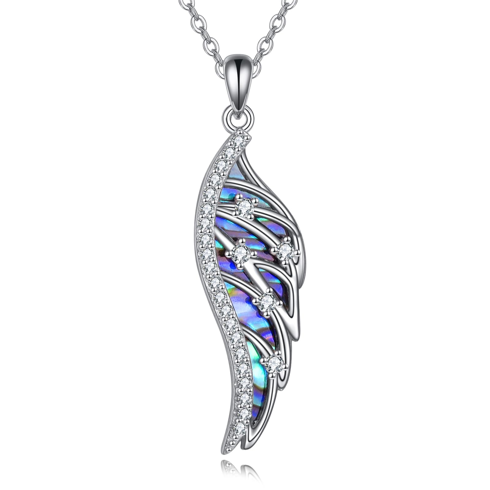 URONE Angel Wing Necklace for Women 925 Sterling Silver Abalone Shell Guardian Angel Pendant Wing Jewelry Gift