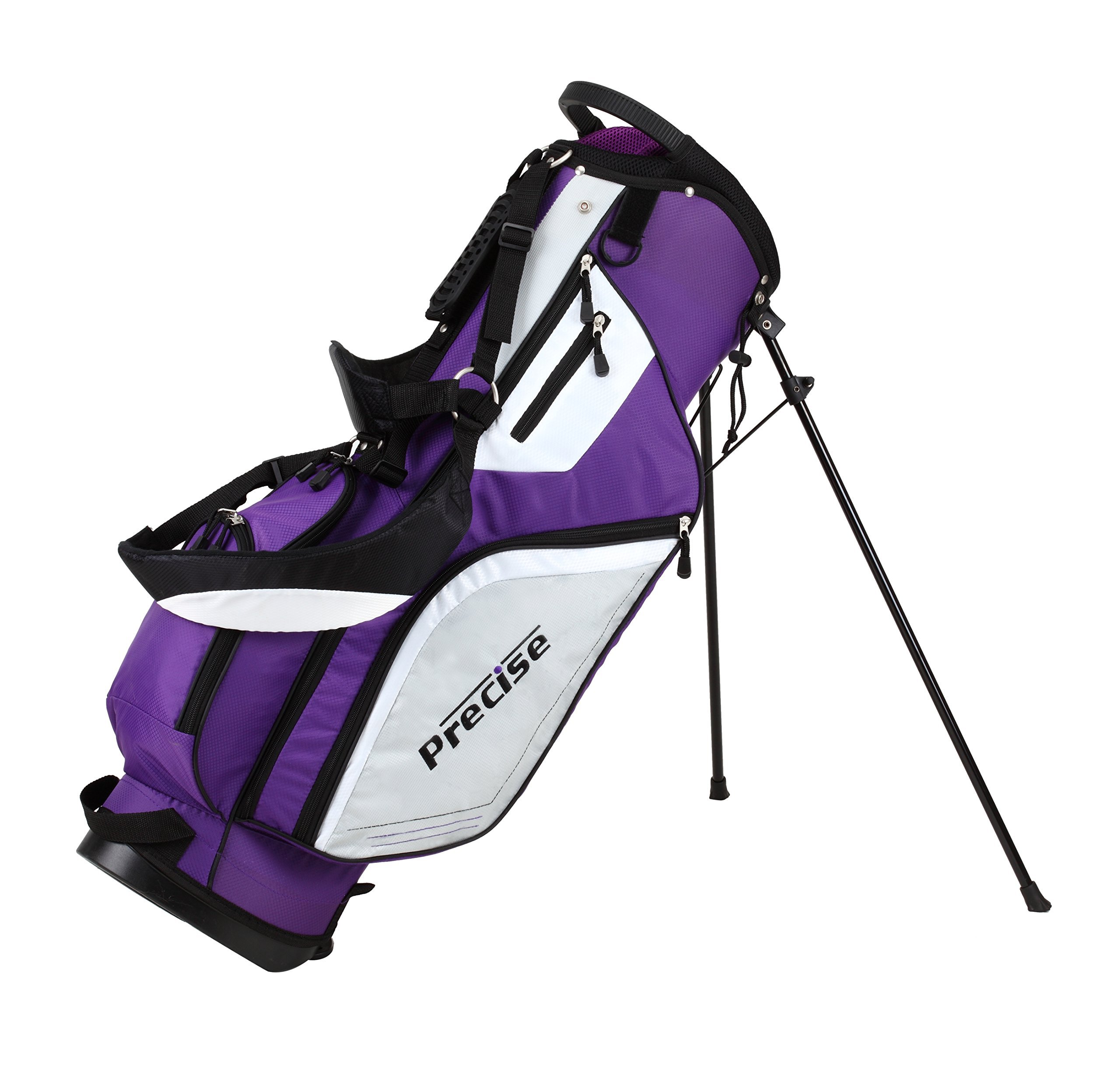 Precise M5 Ladies Womens Complete Right Handed Golf Clubs Set Includes Titanium Driver, S.S. Fairway, S.S. Hybrid, S.S. 5-PW Irons, Putter, Stand Bag, 3 H/C's Purple (Right Hand)