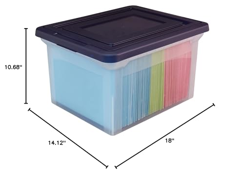 Office Depot Stackable File Tote Box, Letter/Legal Size, 10 13/16in.H x 14 1/8in.W x 18in.D, Blue/Clear, 170007
