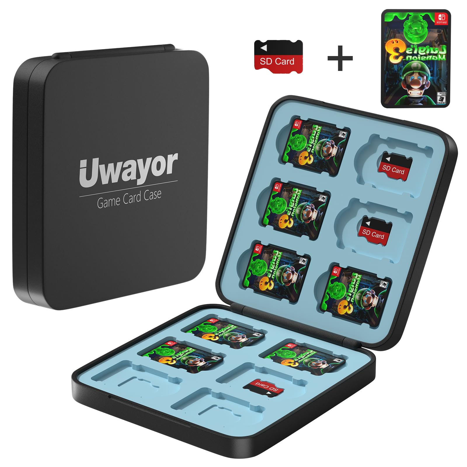 Uwayor Game Card Case for Nintendo Switch & Switch OLED Game Card or Storage Micro SD Cartridge Cards, Soft Lining Rubber, Hard Shell Protective Portable Game Case Holder (12 Slots)