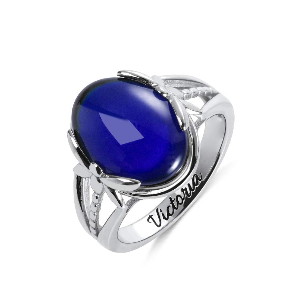 Roseinside Sterling Silver Personalized Color Changing Mood Ring -Blue stone Ring-Change Motion Mood Ring Vintage Style