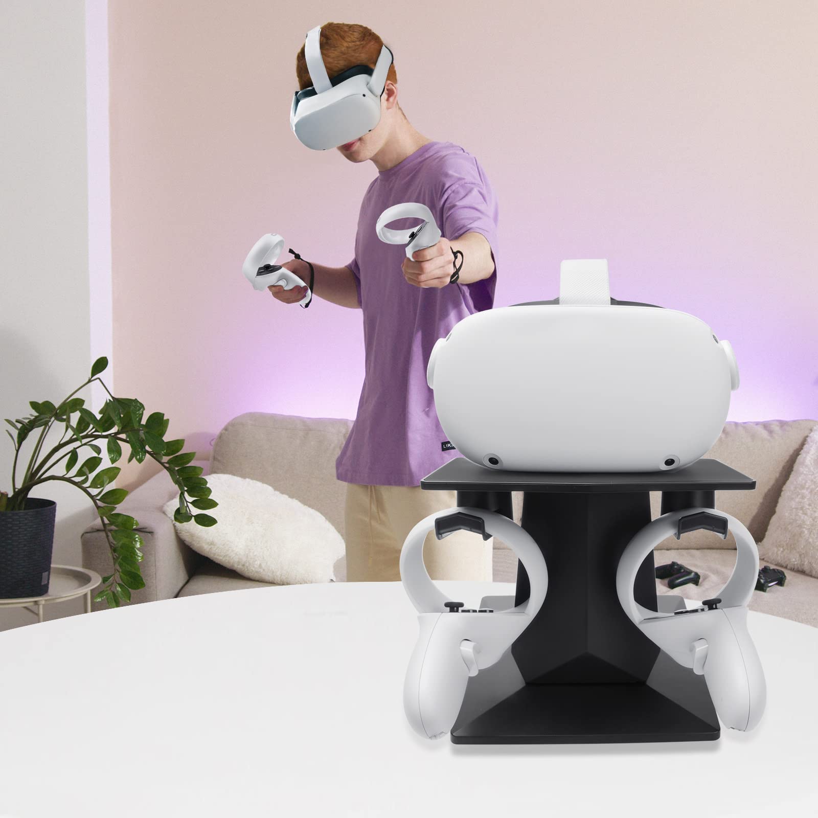 Upgraded VR Stand for Oculus Quest 2, Rift s, Rift, Quest, Meta Quest 2, Valve Index, HP Reverb G2, HTC Vive, VR Headset and Touch Controller Display Holder Accessories (Black)