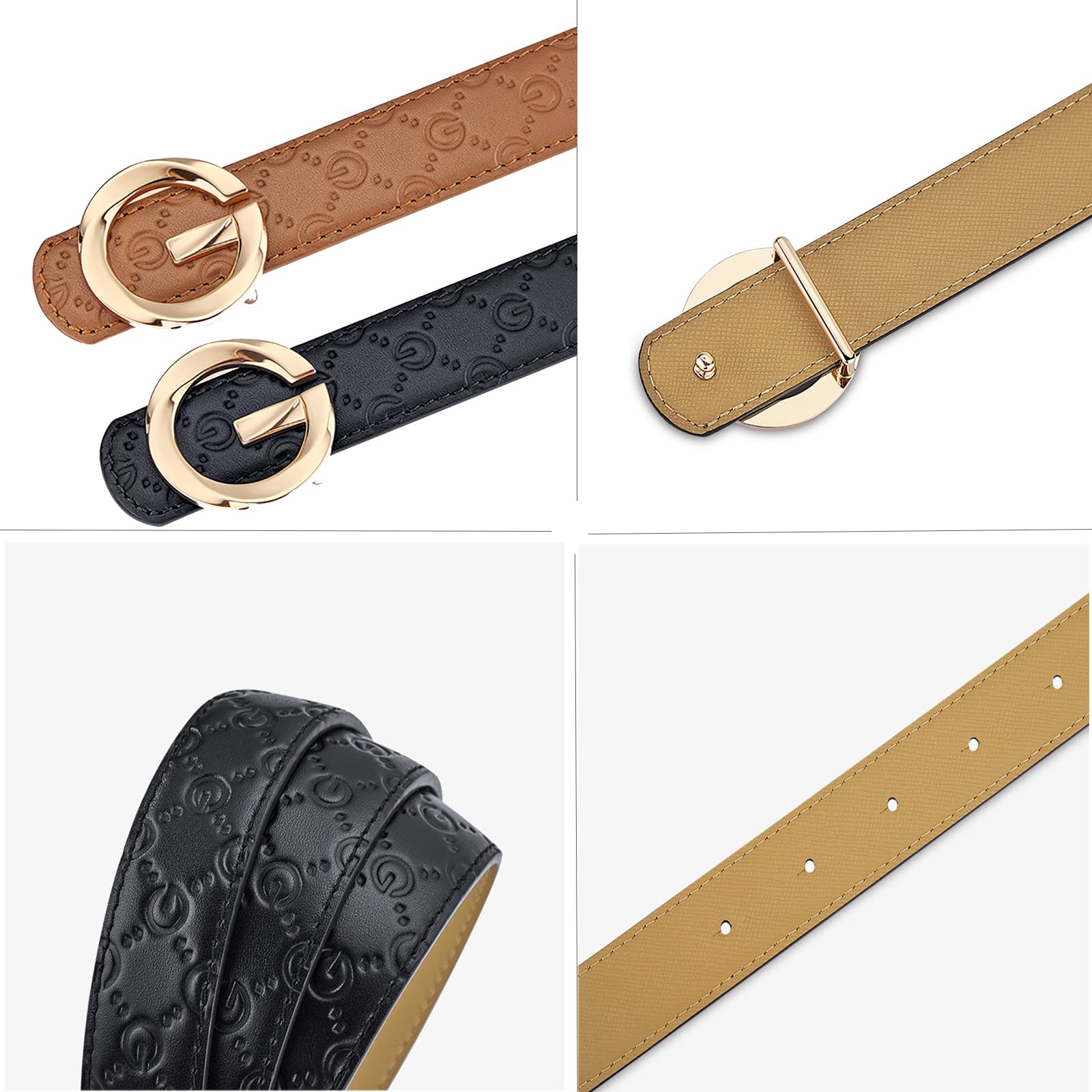 VANNANBA Belts for Women Genuine Leather with Letter Pinhole Buckle Belt