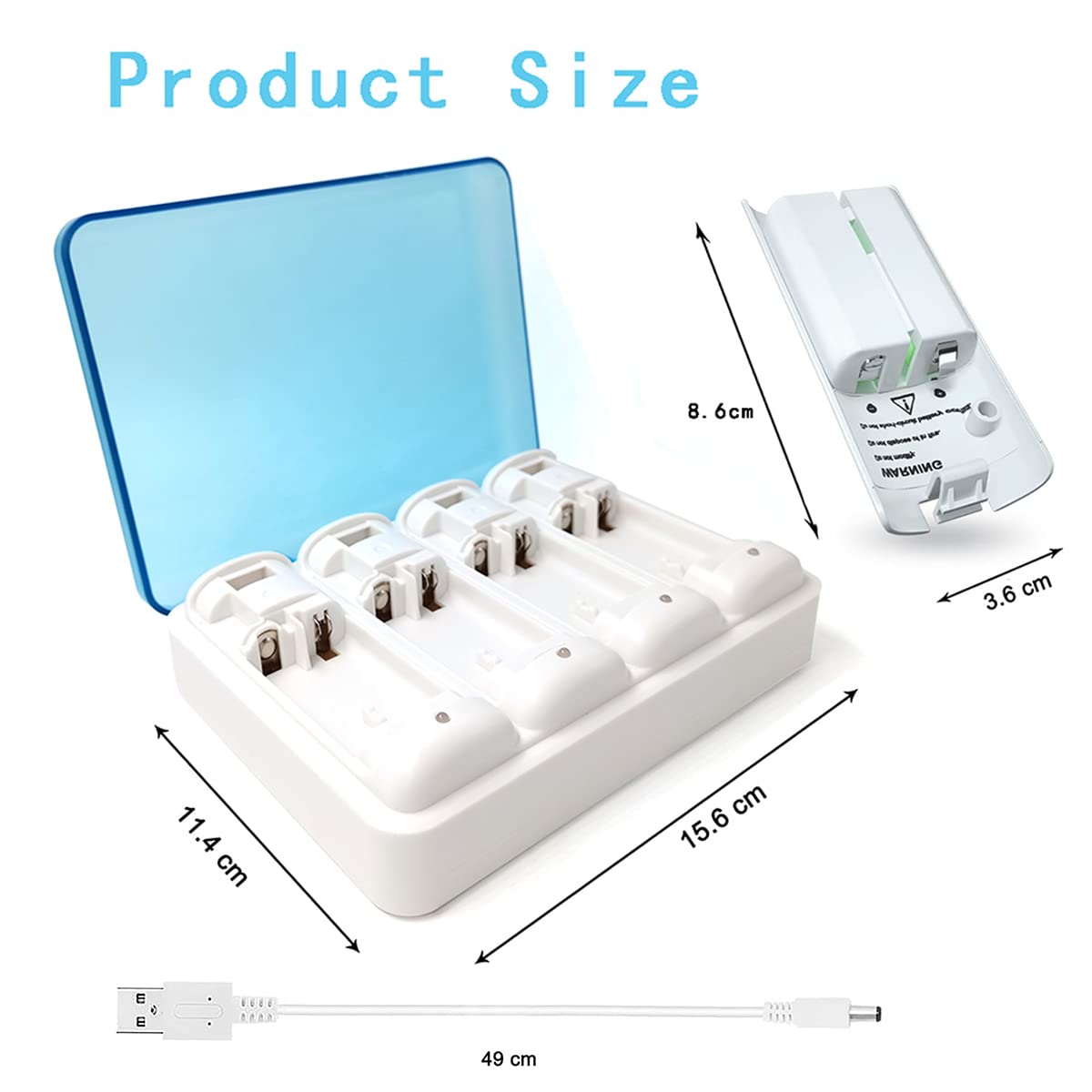 Tuboopy Battery Pack Rechargeable for Wii Remote Charging Station Wii Remote Battery Pack Charger for WII U Controller White (4 Pcs Batteries+USB Cable+Charger Station)