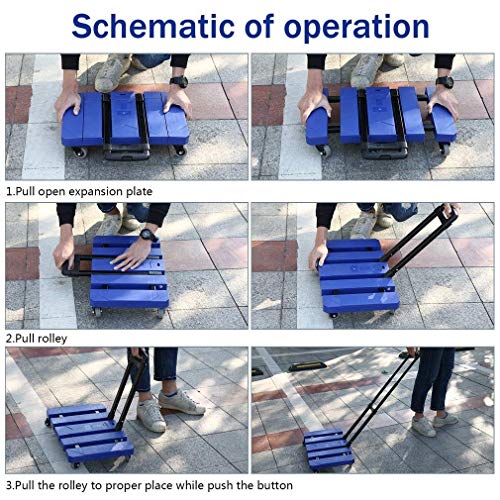 Push Cart Folding Flat Warehouse Moving Cart with 440 Lb Capacity, 6 Wheels Functional Moving Platform for Luggage/Personal/Travel/Auto/Moving & Office Use Portable Fold Up Hand Cart ( Color : Blue )