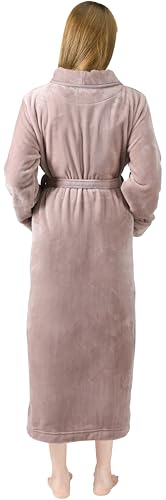 NY Threads Women Fleece Shawl Collar Bathrobe Plush Long Robe, X-Large, Taupe