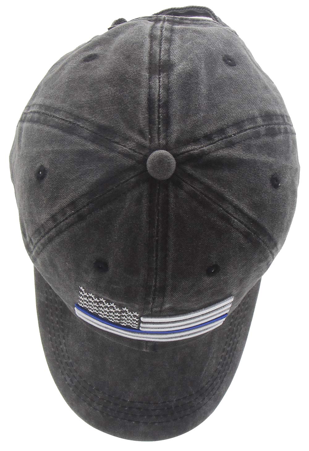 OASCUVER Men's Embroidered Thin Blue Line American Flag Hat Cotton Adjustable Baseball Cap Dad Hat (Thin Blue Line Embroidered Black, one Size)