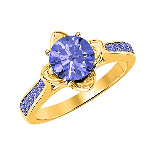 SVC-JEWELS Round Cut 14K Yellow Gold Over .925 Sterling Silver Created Tanzanite Engagement Ring for Women's (5)