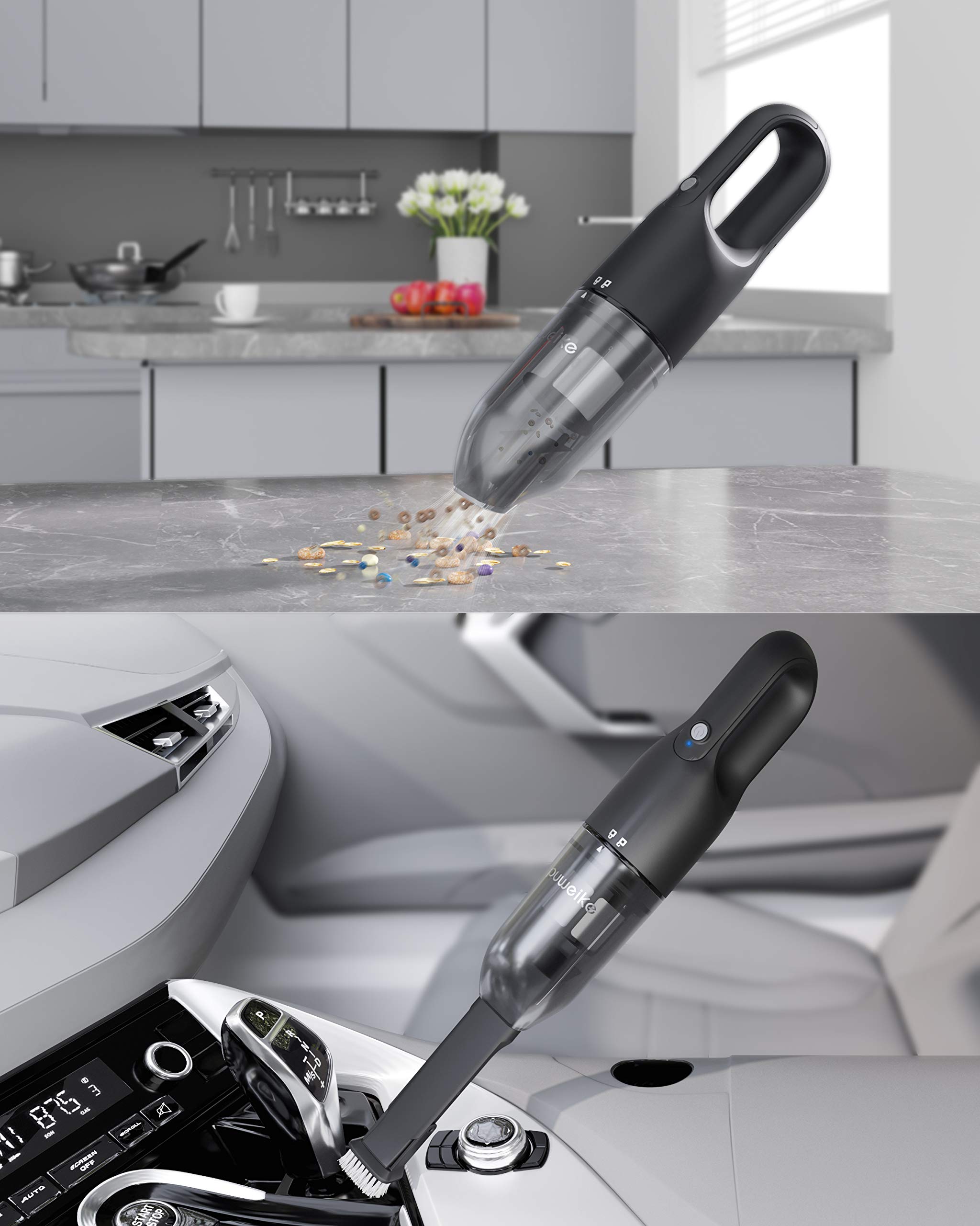 PUWEIKE Handheld Vacuum, 1.2LB Ultra Lightweight Hand Held Vacuum, Rechargeable with 6KPa Powerful Suction Car Vacuum Cleaner for Home and Car