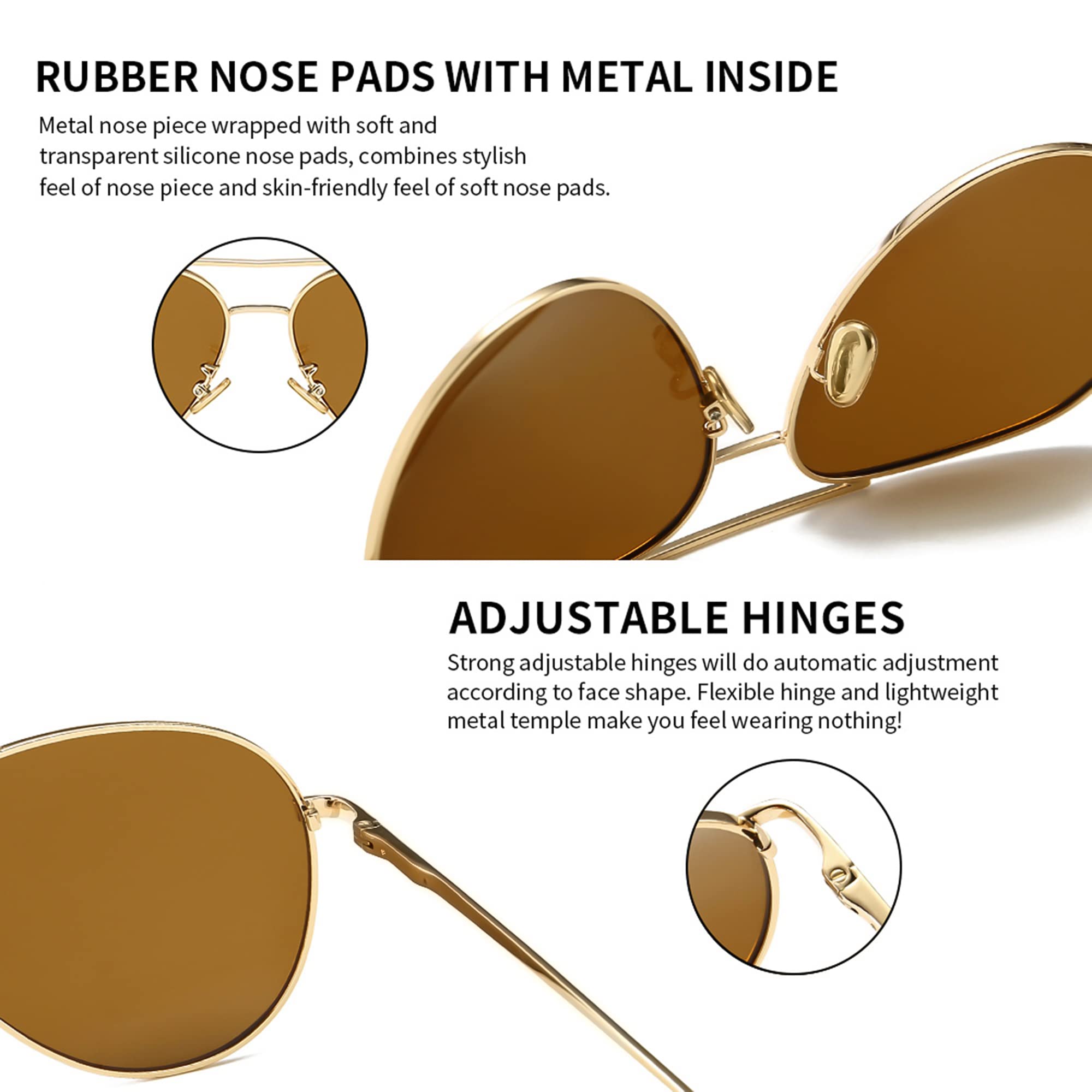 SUNGAIT Aviator Polarized Sunglasses UV400 Protection for Men Women - Full Metal Spring Hinge (Black Frame/Grey Lens, 60) SGT606-HH