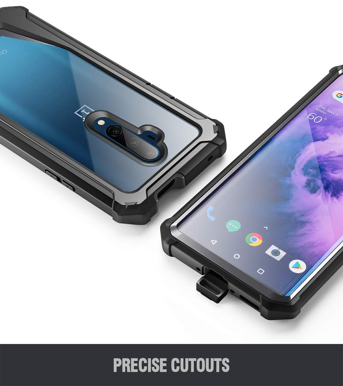 Poetic OnePlus 7 Pro Rugged Clear Case, Full-Body Hybrid Shockproof Bumper Cover, Built-in-Screen Protector, Guardian Series, Case for OnePlus 7 Pro (2019 Release), Black/Clear