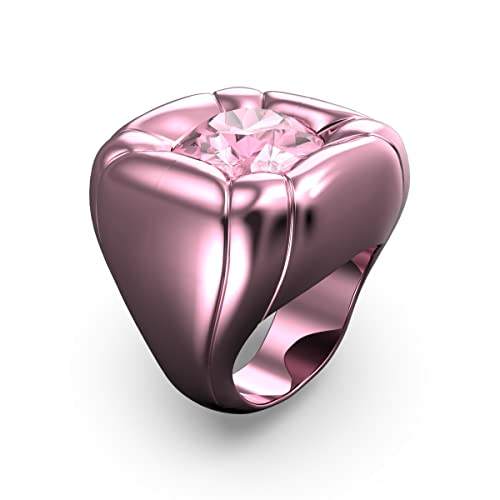 SWAROVSKI Dulcis Cocktail Ring with Pink Cushion-Cut Crystal on Iridescent Pink Aluminum Band, EU Size 50; US Size 5, Part of the Dulcis Collection