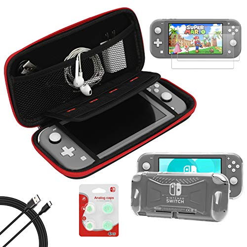 Switch Lite Accessories Bundle, Kit with Carrying Case,TPU Case Cover with 2-Pack Screen Protector,USB Cable, 4 Thumb Grip Caps for Nintendo Switch Lite (Switch Lite Accessorise Black)