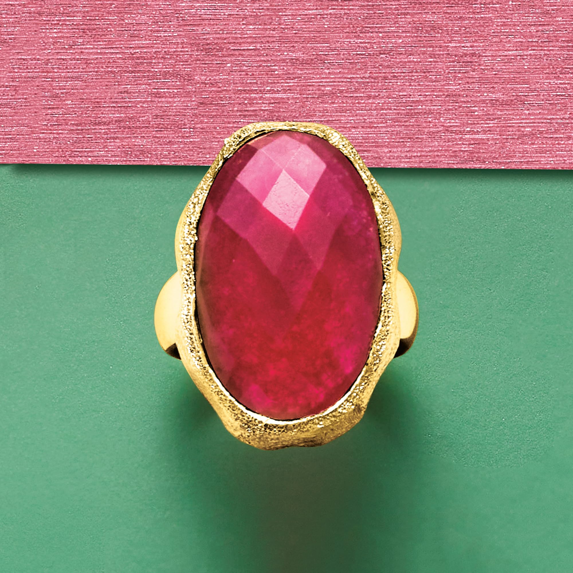 Ross-Simons 25.00 Carat Pink Quartz Ring in 18kt Gold Over Sterling. Size 9