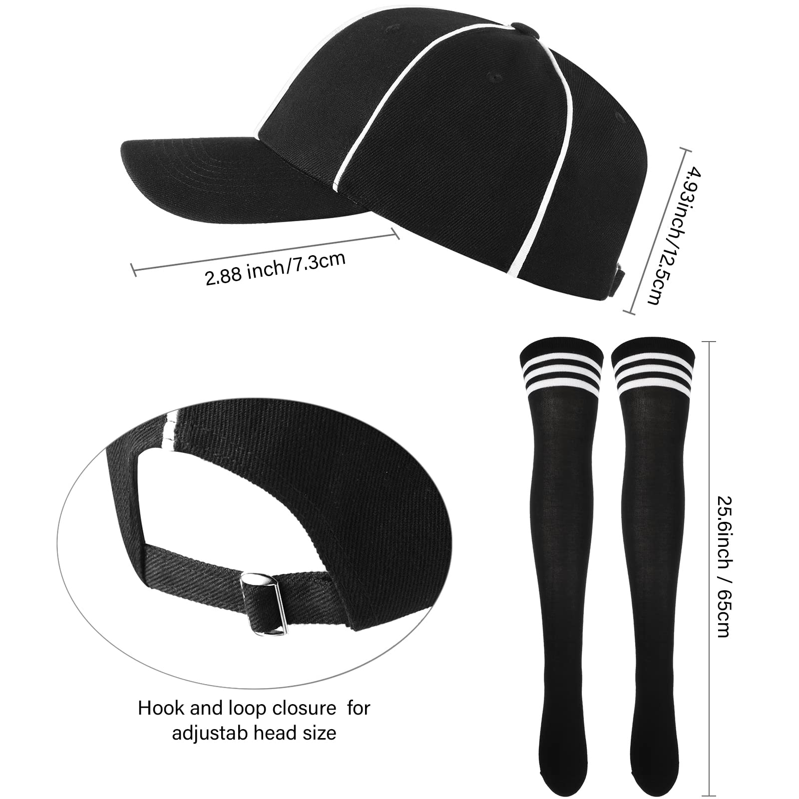 Women Referee Costume Black and White Stripe Ref Shirt Jersey Shorts Referee Hat for Carnival Party Halloween Cosplay Party (Small)