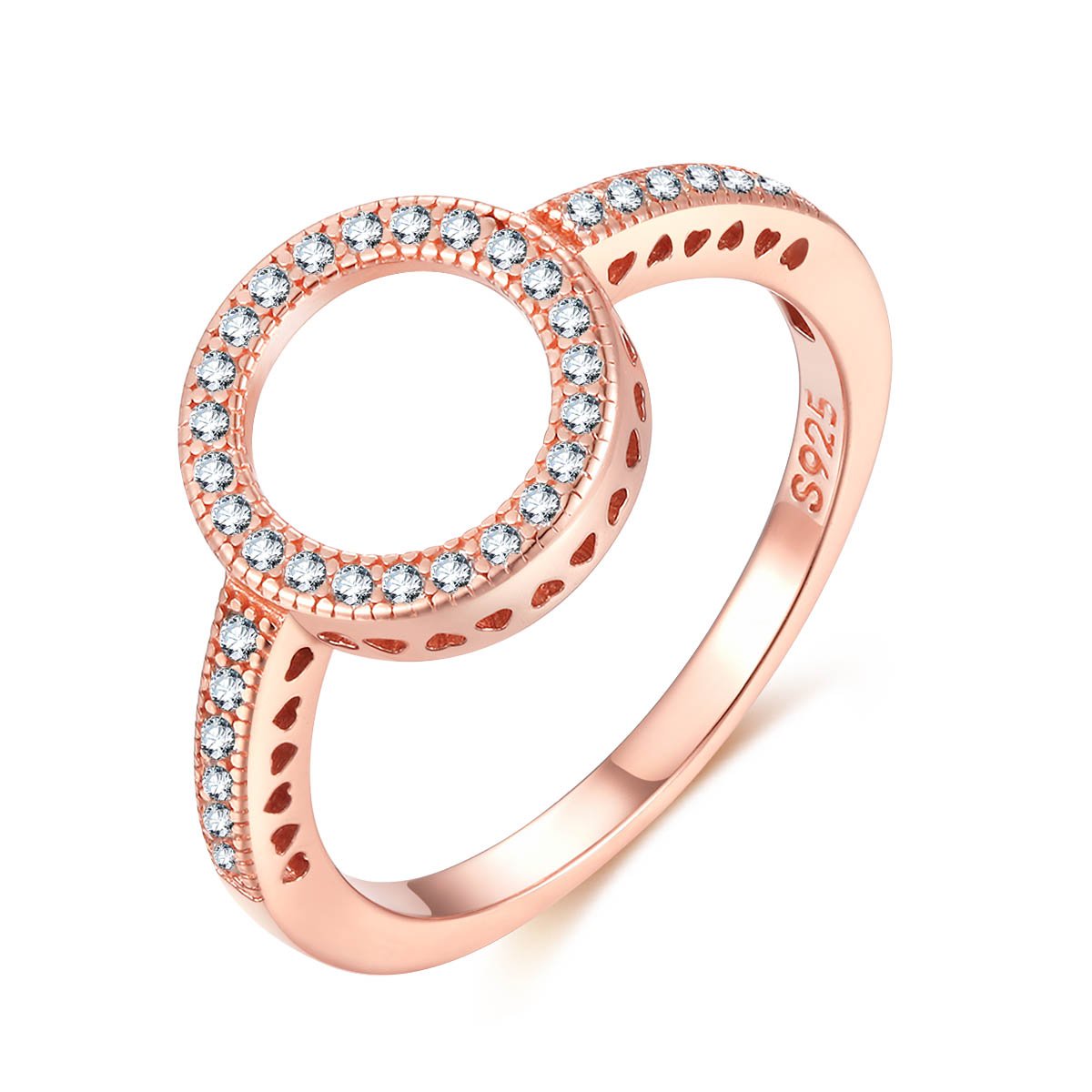 Presentski Halo Ring 925 Sterling Silver Rose Gold Plated with Cubic Zirconia Birthday Gift for Women