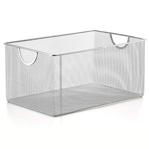 Silver Mesh Open Bin Storage Basket DVD Cd Book Holder, Closet Cabinet Organizer 12.1" x 7.87" x 5.87" Model #1116