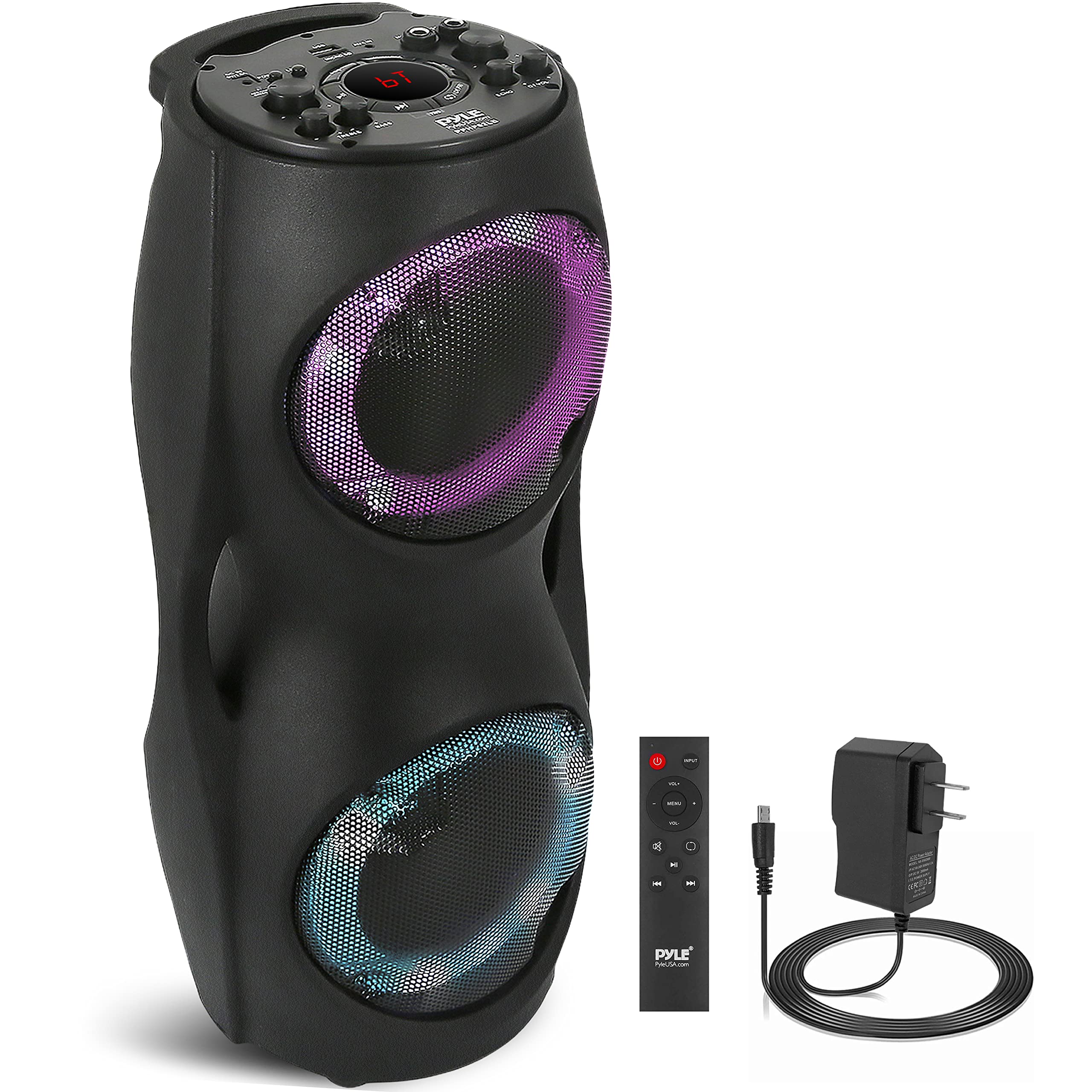 Pyle Portable Bluetooth PA Speaker System - 1000W Indoor/Outdoor Bluetooth Speaker PA System w/TWS, Recorder, Microphone in, Party Lights, USB SD Card Reader, FM Radio, Rolling Wheels PPHP82LB,Black