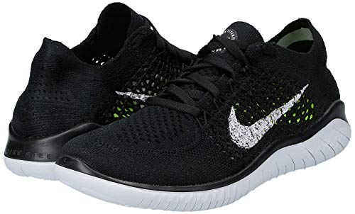 Nike Women's Free RN Flyknit 2018 Running, Black/White (Black Upper), 7.5