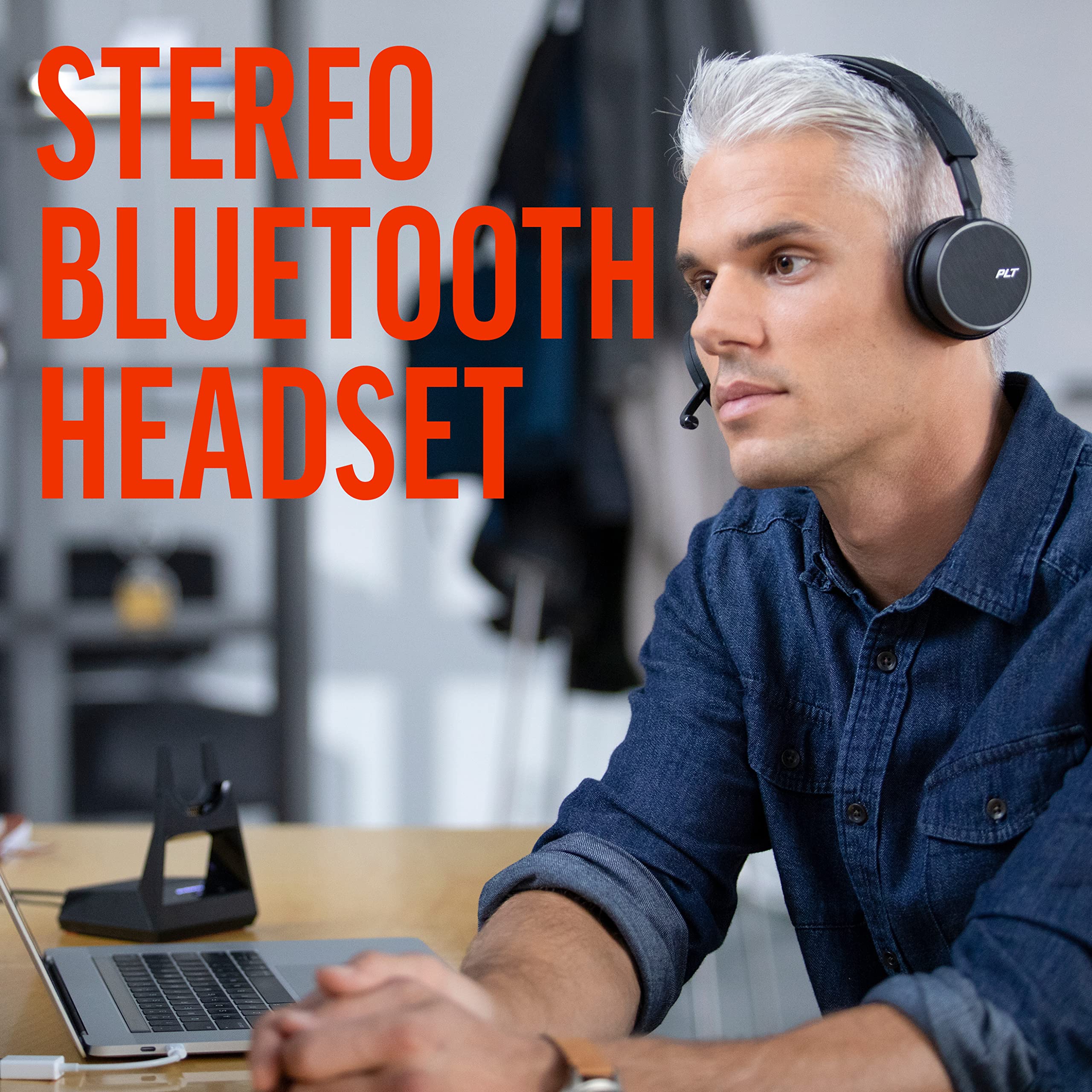 Plantronics - Voyager 4220 UC USB-A with Charge Stand (Poly) - Bluetooth Dual-Ear (Stereo) Headset - Connect to PC, Mac, & Desk Phone - Noise Canceling - Works with Teams, Zoom & more