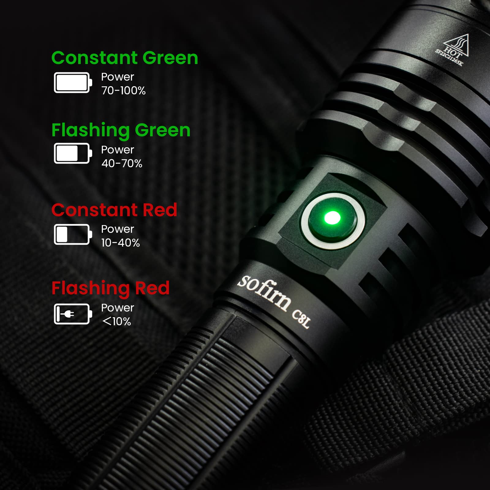 sofirn C8L Rechargeable Flashlight with 3100 Lumens, Tactical Flashlight Up to 531m, IPX8 Waterproof, for Emergency, Heavy Duty, Search and Outdoor Use