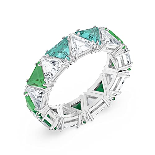 SWAROVSKI Ortyx Cocktail Ring, Green and Clear Crystals with a Rhodium Finish Band, Size 8, Part of the Ortyx Collection