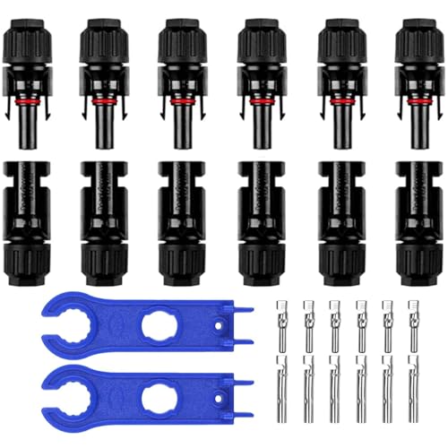 Qihengzhijia Solar PV Connector, 6 Pairs Male/Female Solar Connector, IP67 Waterproof Solar Panels Cable Connectors with 2PCS Solar Spanners Solar Wire Connectors