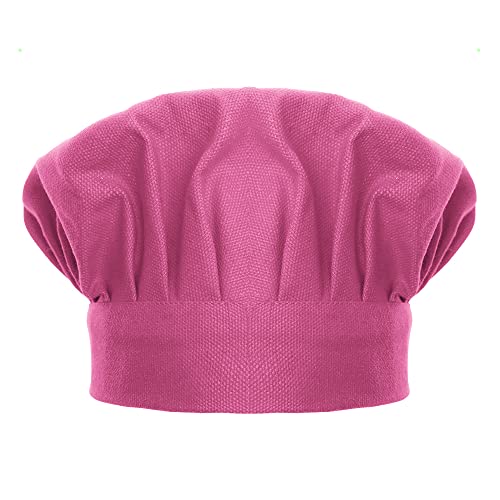 TopTie Chef Hat for Kid & Adult, Cotton Elastic Adjustable Kitchen Cooking Baking Hat-Hot Pink-S