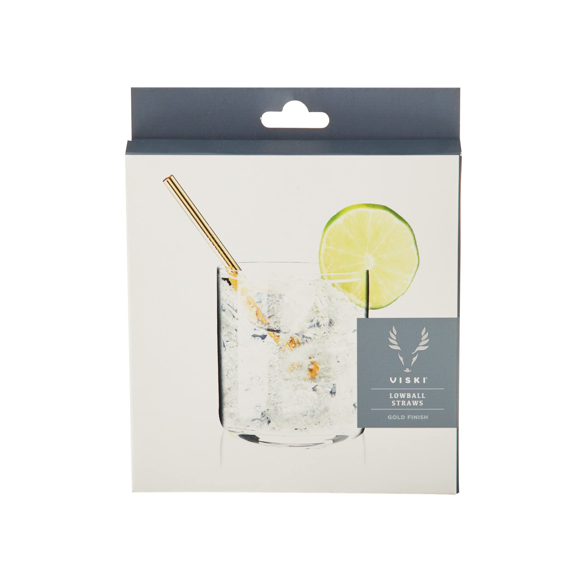 Viski Stainless Steel Cocktail Straws with Gold Finish, Eco-Friendly Reusable Short Metal Straws, 5 Inch Set of 6