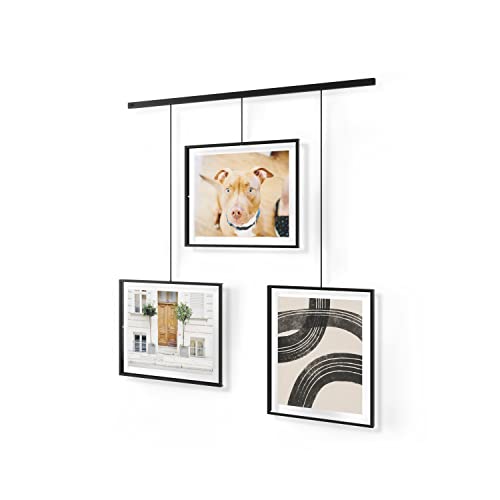 Umbra Exhibit Picture Frame Gallery Set, Adjustable Wall Collage Displays Three 8x10" Photos, Set of 3 Large, Black