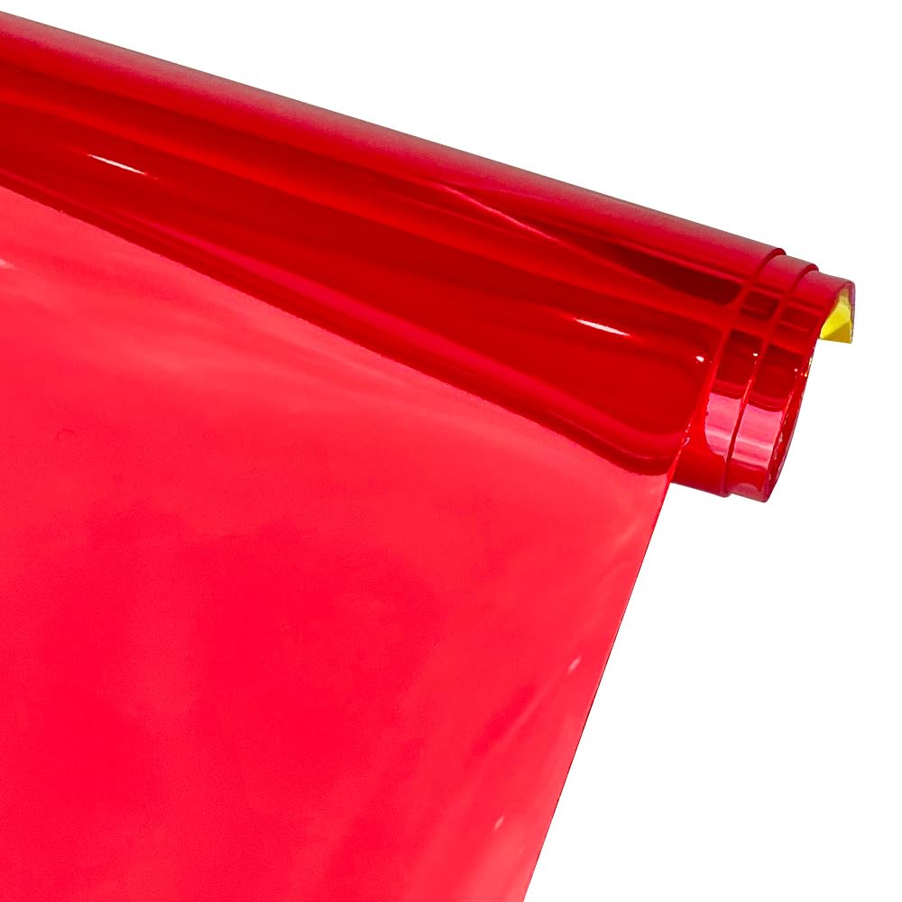 ONEART | 30 Gauge Holographic Clear Vinyl Roll, 12" x 54" Waterproof Iridescent Transparent TPU Jelly Plastic Fabric for DIY Crafts-Red