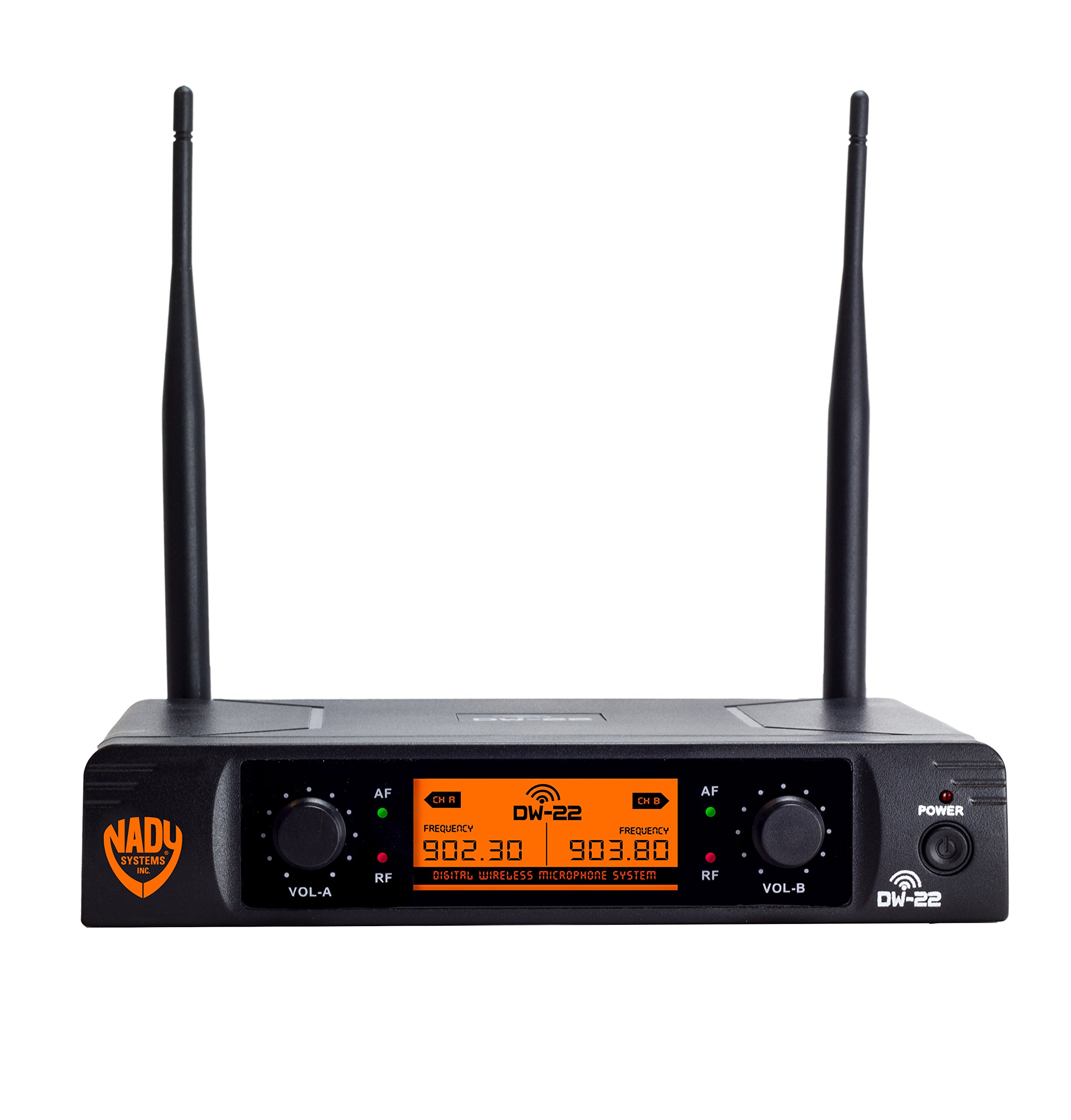 Nady DW-22 Dual Digital Wireless Handheld Microphone System – Dual Fixed UHF Frequency – Ultra-Low Latency with QPSK Modulation - Dual XLR and Mixed ¼” outputs