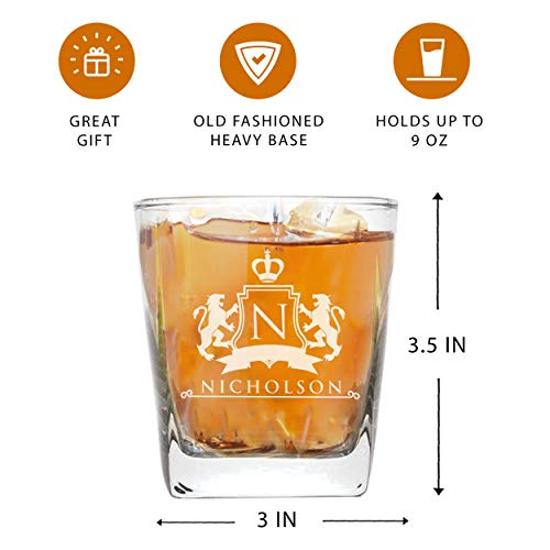 Set of 3, 6, 8 and More Custom Engraved Square Rocks Glasses for Groom, Groomsman - Personalized Whiskey Glass for Wedding Party - Lion Style (3)