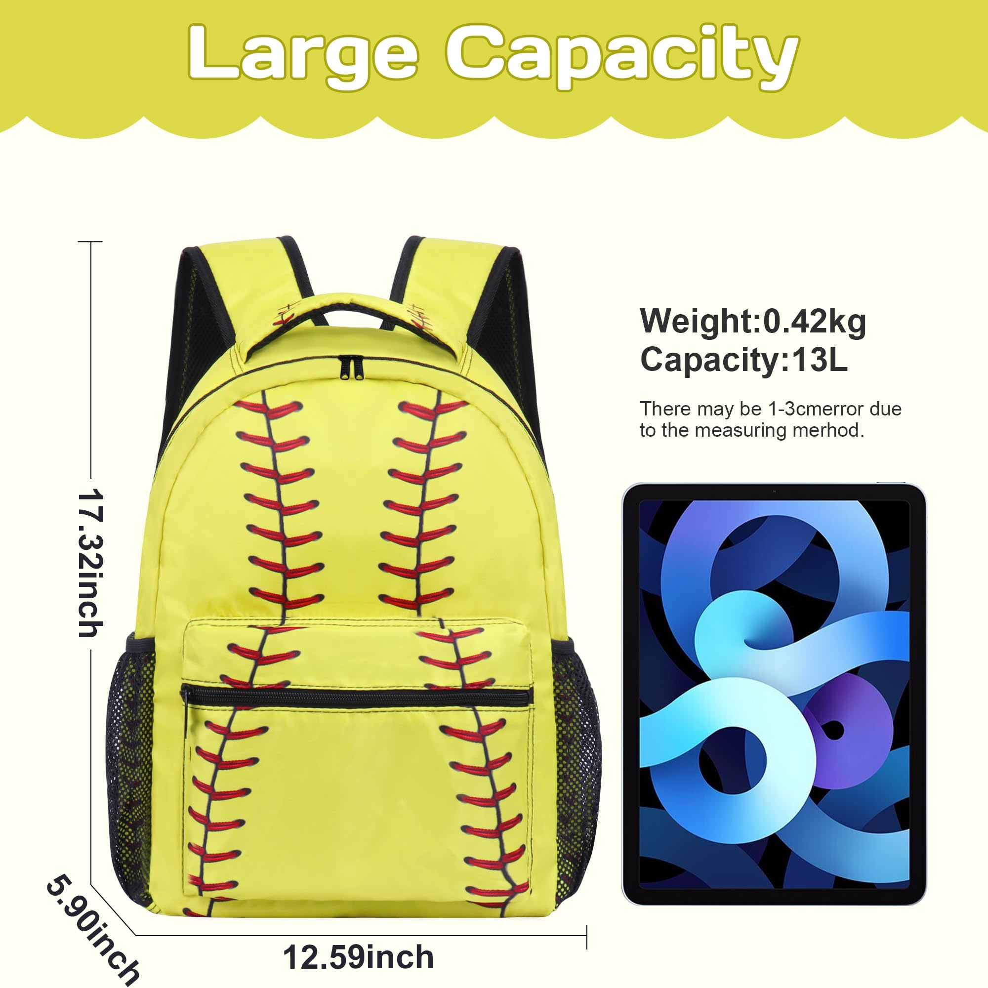 NHBTGSF Softball Backpack for Girl,Kids Softball Backpack for School,17inch Backpack Set with Lunch Bag and Keychain