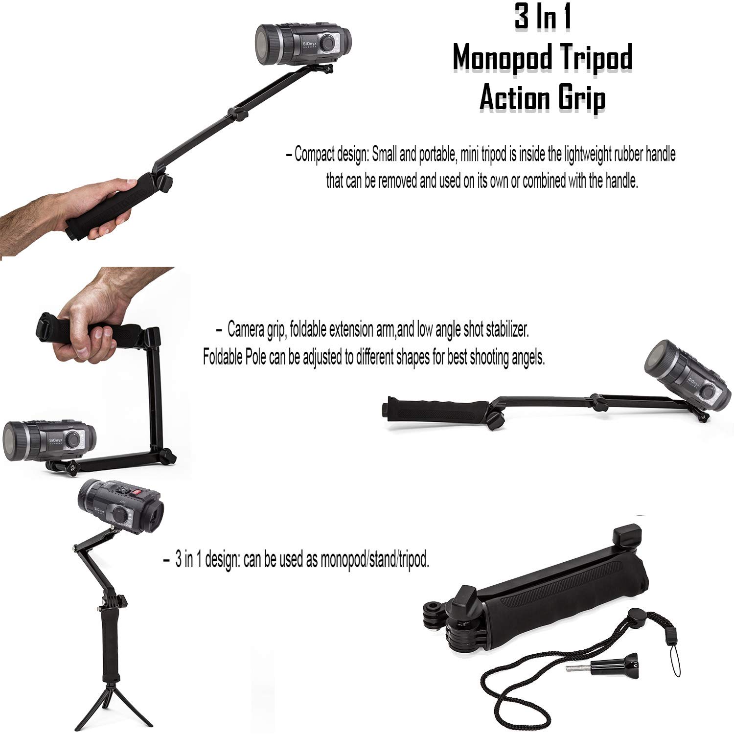 SiOnyx Aurora PRO Night Vision Sports & Action Camera Bundle - Includes: Manufacturer Accessories, SanDisk Extreme 64GB microSD Memory Card, Multi-Function Grip/Arm/Tripod/Selfie Stick & Mount Adapter