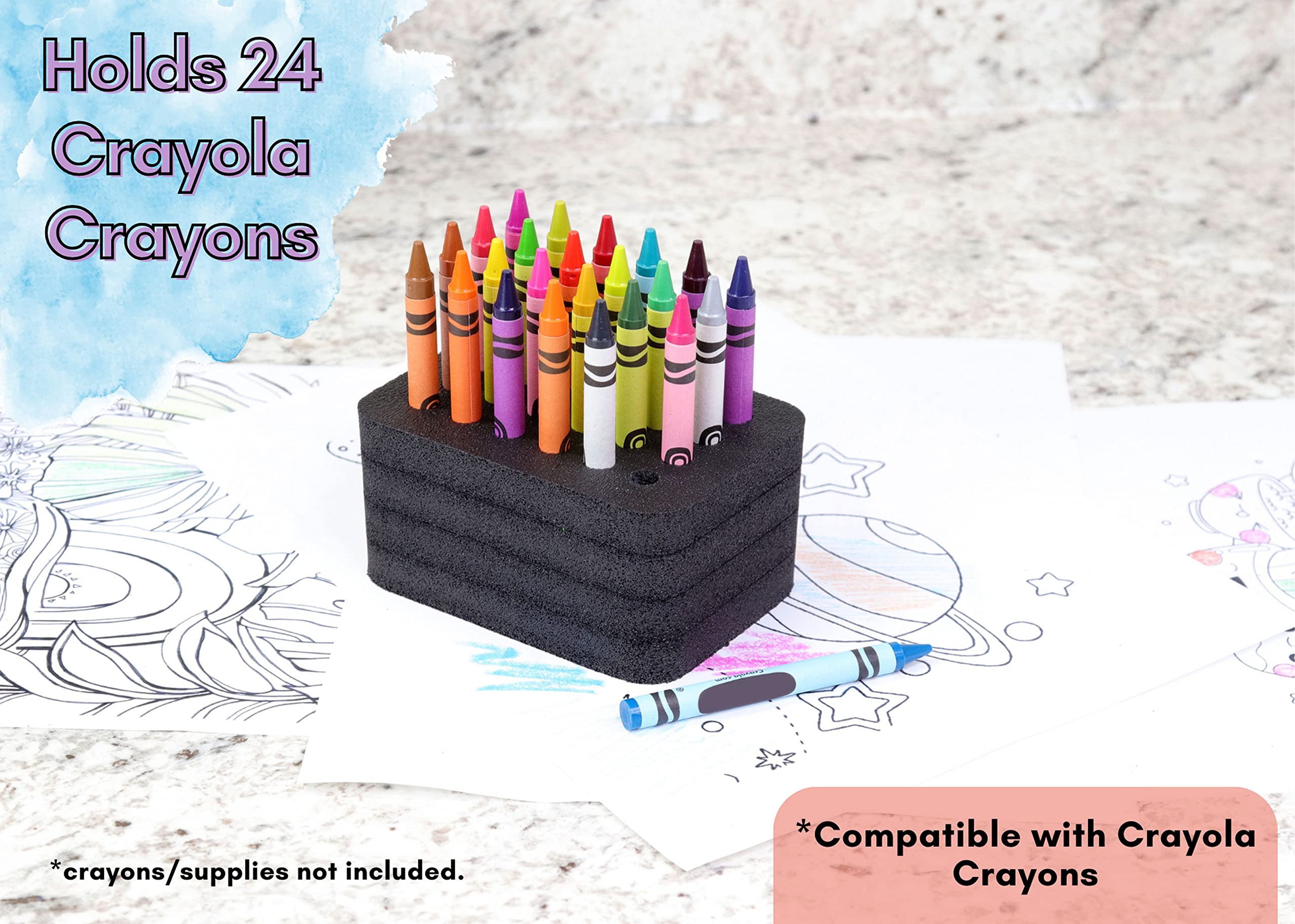 Polar Whale 4 Crayon Desk Stand Organizers Compatible with Crayola and Others Design Storage Tray Supply Non-Scratch Non-Rattle Washable Durable Black Foam Each Holds 24