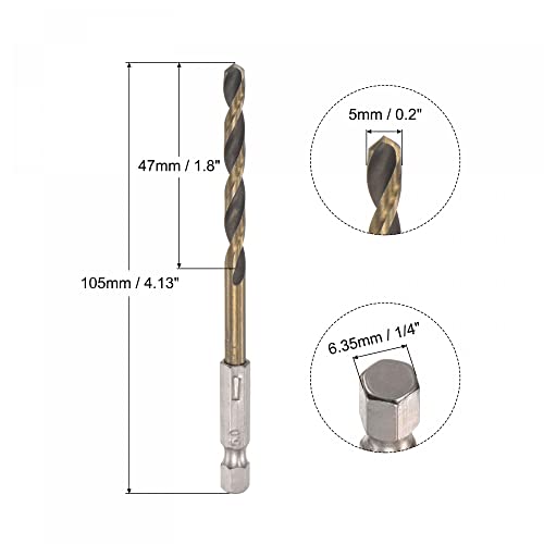 uxcell High Speed Steel Hex Shank Twist Drill Bit, 5mm Drilling Dia with 1/4 Inch Hex Shank 105mm Length