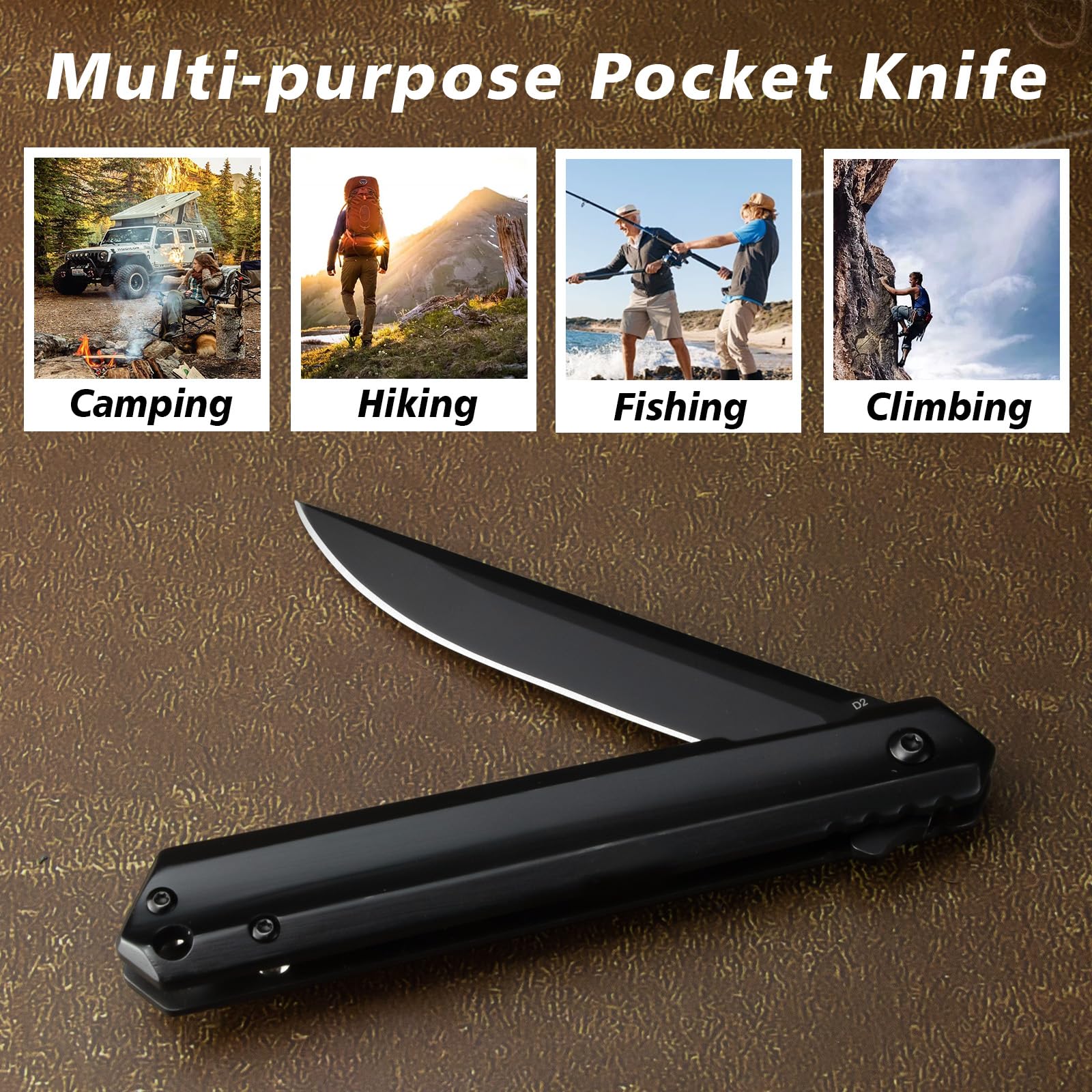 ohmonlyhoo Folding Knife, 3.3 inch Pocket Knife with Pocket Clip and D2 Blade, EDC Knife for everyday carry, Great Gift for Men and Women