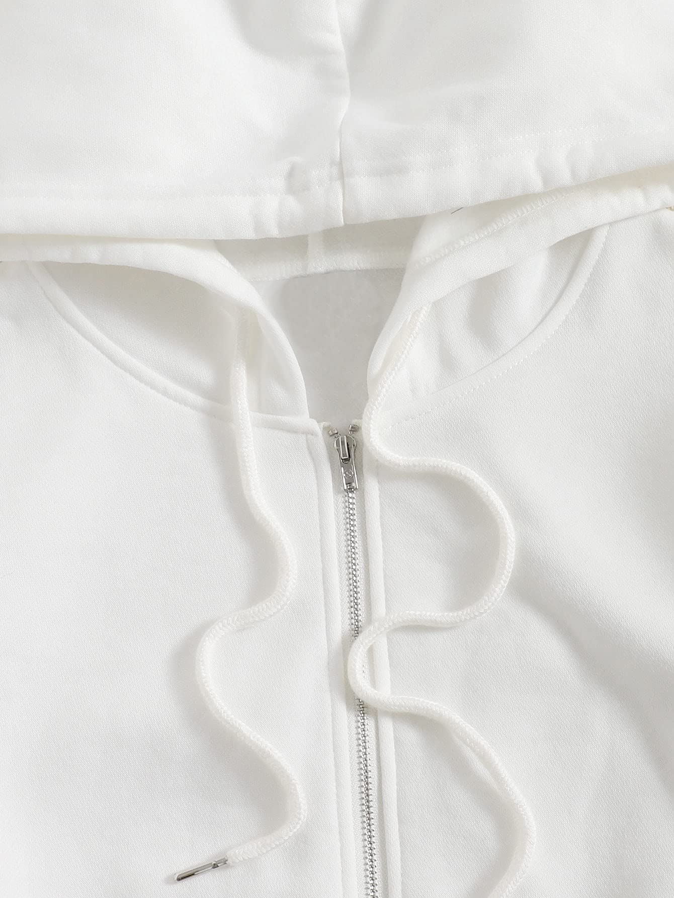 SweatyRocks Women's 4 Piece Outfits Long Sleeve Drawstring Zip Up Crop Hoodie Top and Pants Set White M