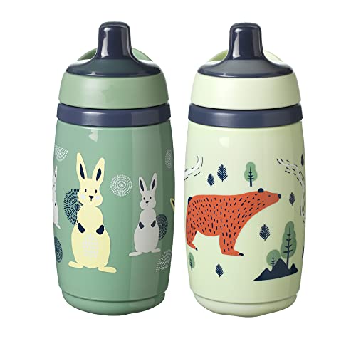 Tommee Tippee Superstar Insulated Sporty Toddler Sippy Cups, INTELLIVALVE Leak-Proof & Shake-Proof (9oz, 12+ Months, 2 Pack), Green