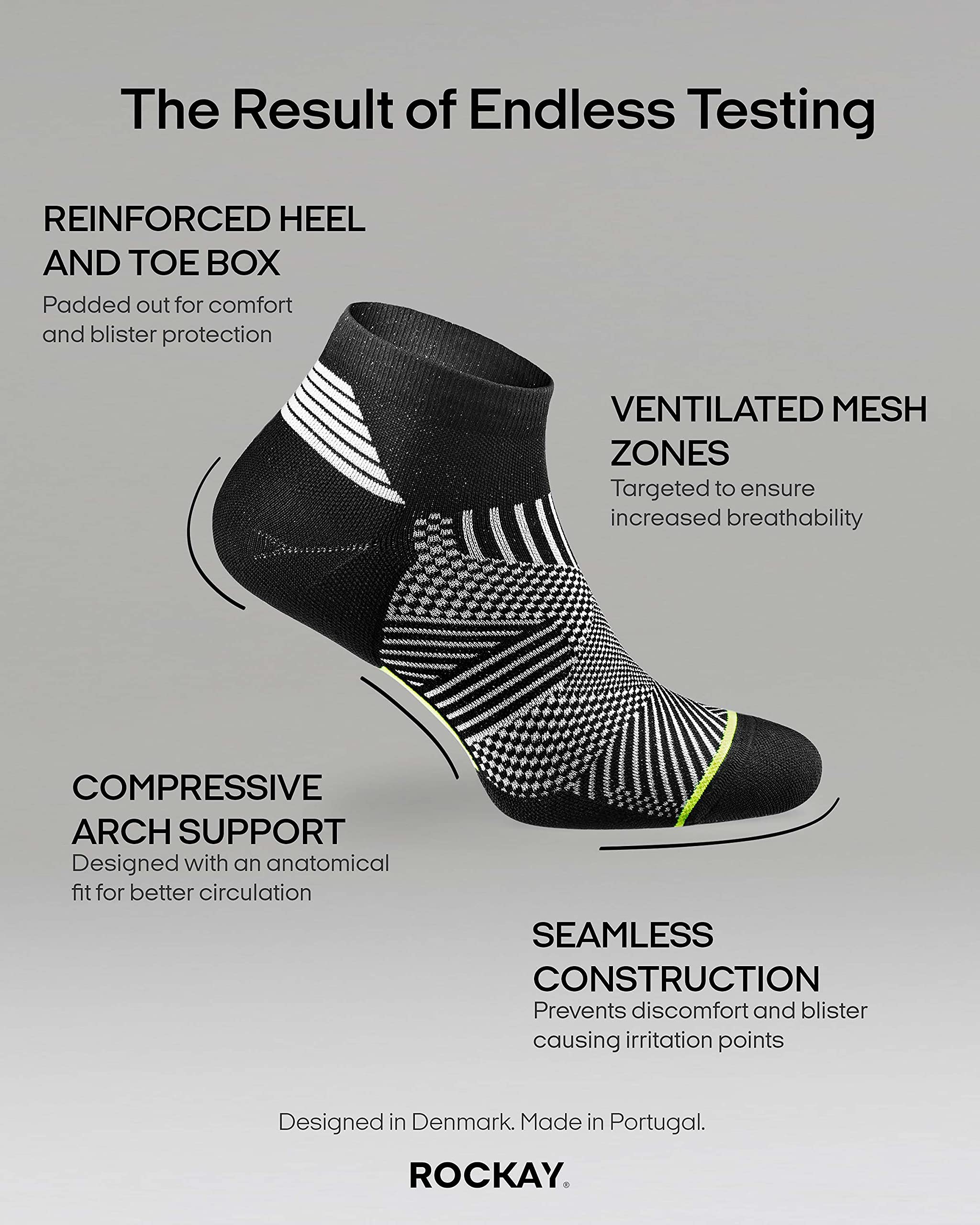 Rockay Flare Running Socks for Men and Women, Cushion, Quarter Cut, Arch Support, 100% Recycled, Anti-Odor (1 Pair)